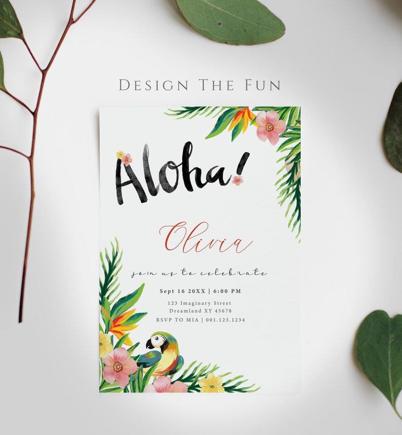 Editable Aloha Birthday Invitation Template, Hawaiian Birthday Party ...