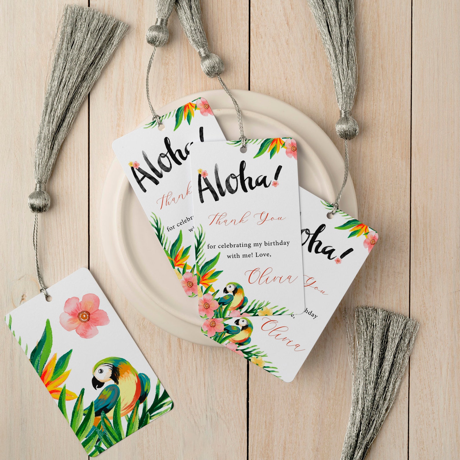 Editable Aloha Birthday Favor Tags Hawaii Party Gift Tags Tropical ...