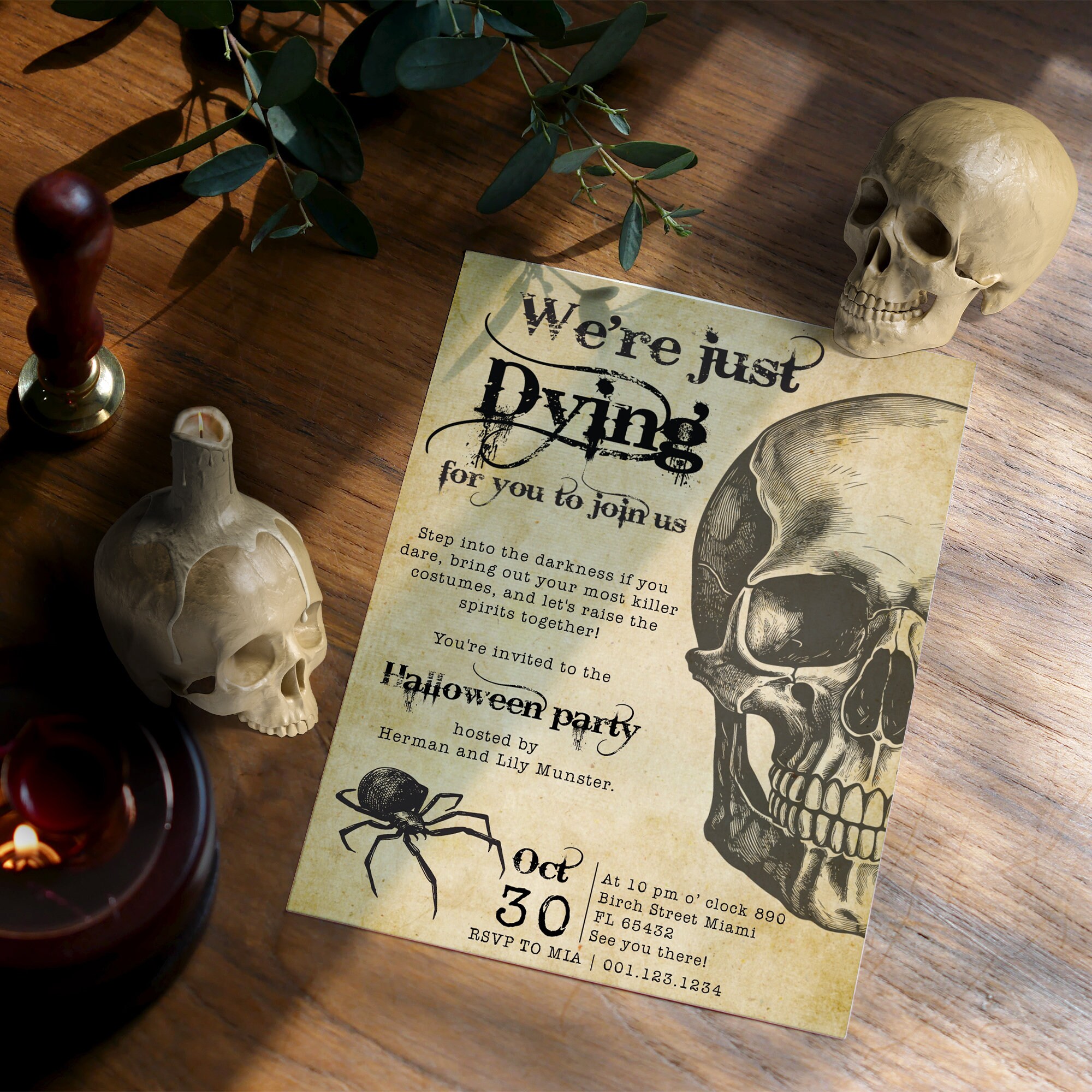 Editable Vintage Halloween Party Invitation Antique Adults Costume ...