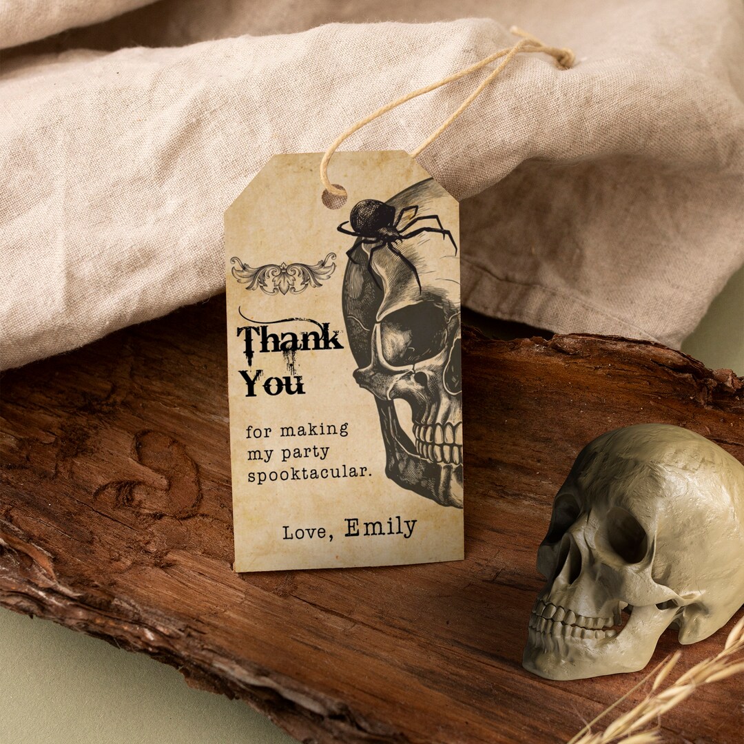 Editable Vintage Halloween Skull Favor Tags Spooky Gift Tags Sketch ...