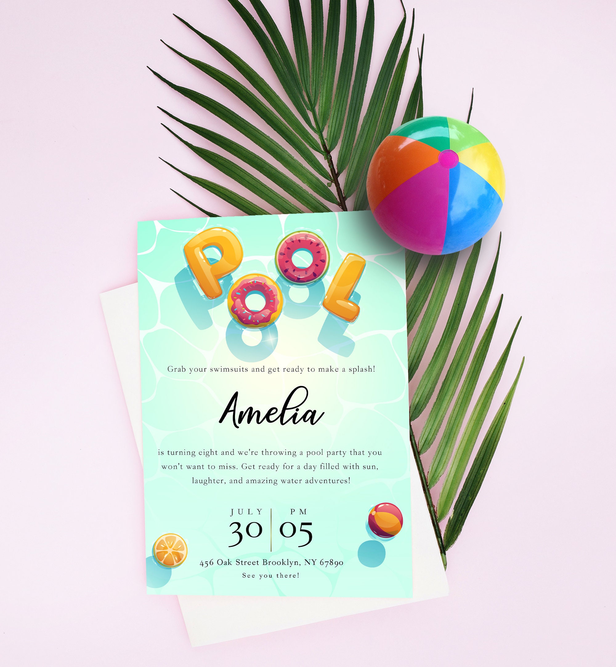 Editable Pool Party Birthday Invitation Swimming Party Summer Party ...