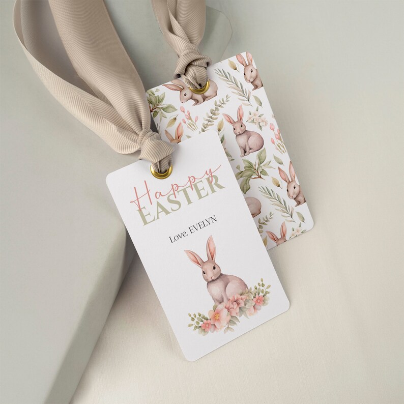 Editable Easter Flowers Favor Tags, Bunny Gift Tags Watercolor Rabbit ...