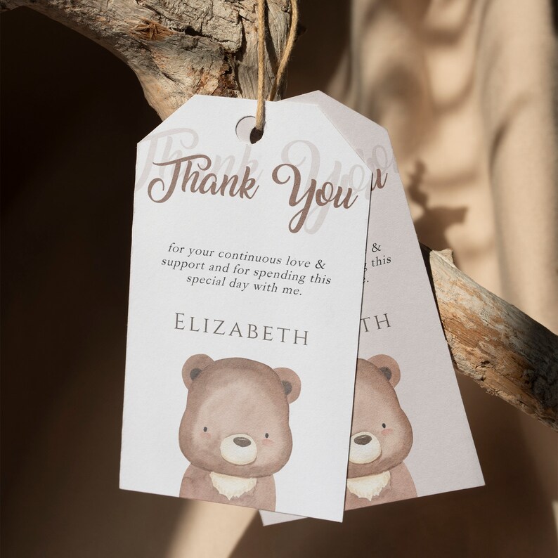 Editable Bear Baby Shower Favor Tags Bear Gift Tags Watercolor Teddy ...