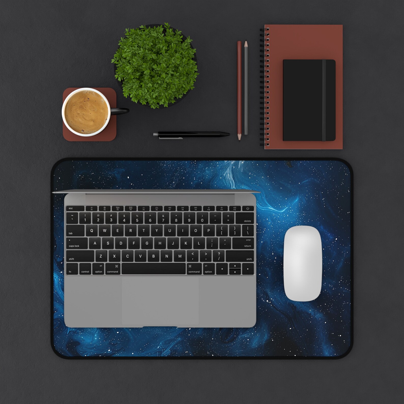 Nebula Dark Blue Stars Futuristic Desk Mat Beautiful Orange and Pink ...