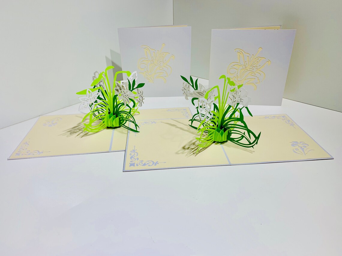 White Lily Bush Pop up Card - Created by Origami Pop Cards - 3D Magical ...
