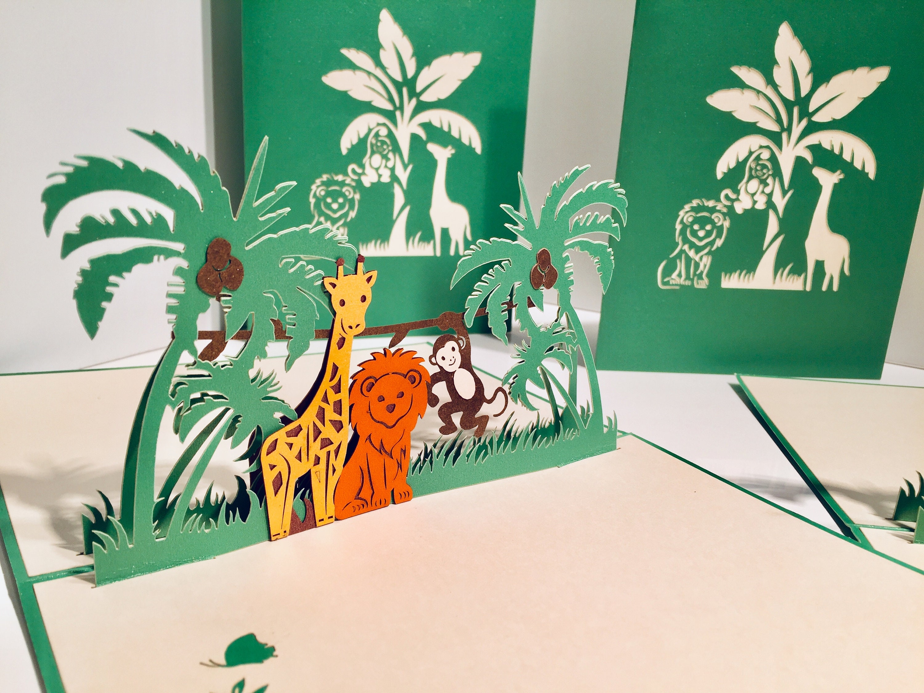 Monkey, Lion & Giraffe Jungle Zoo Pop up Greeting Card - Created by ...