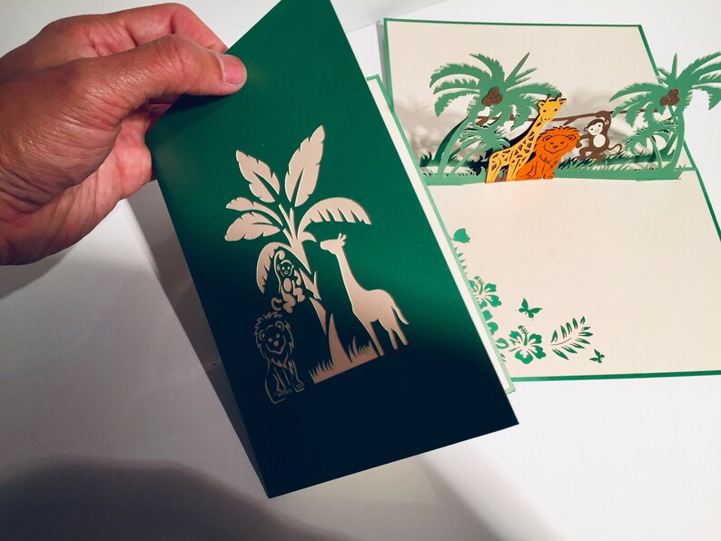 Monkey, Lion & Giraffe Jungle Zoo Pop up Greeting Card - Created by ...