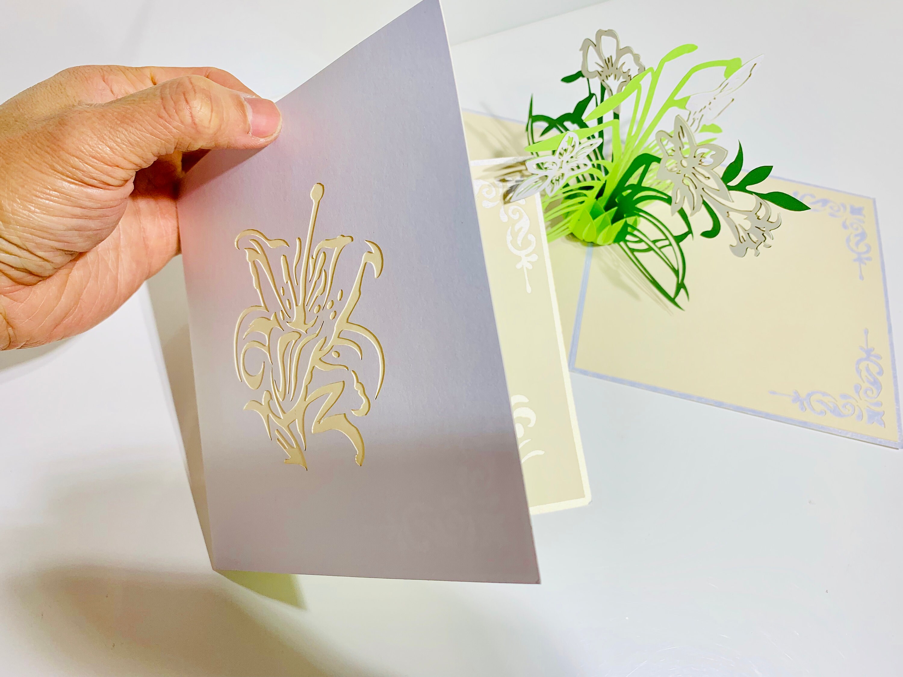 White Lily Bush Pop up Card - Created by Origami Pop Cards - 3D Magical ...