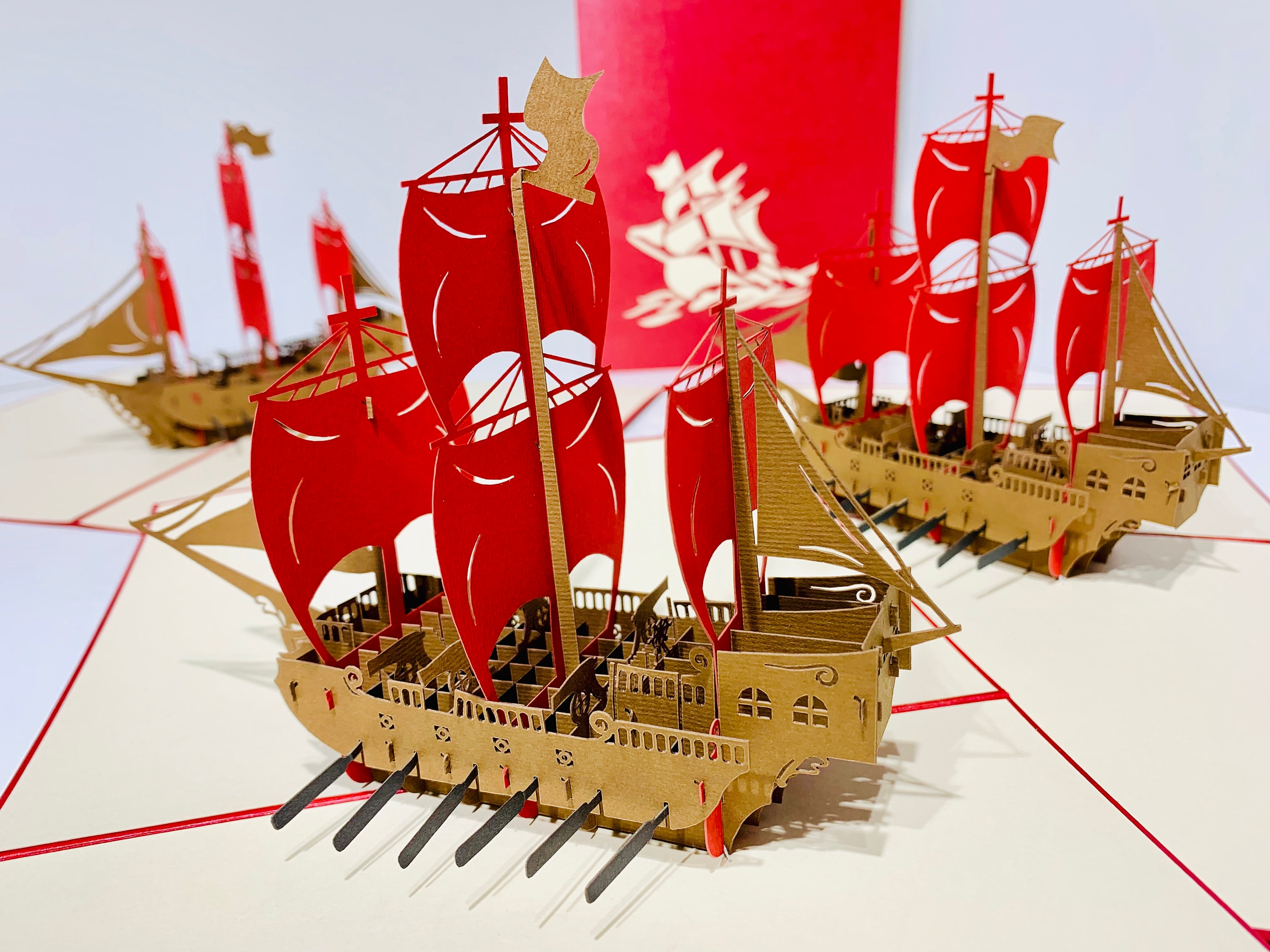 Red Viking Ship Card Created by Origami Pop Cards Sydney Australia 3D ...