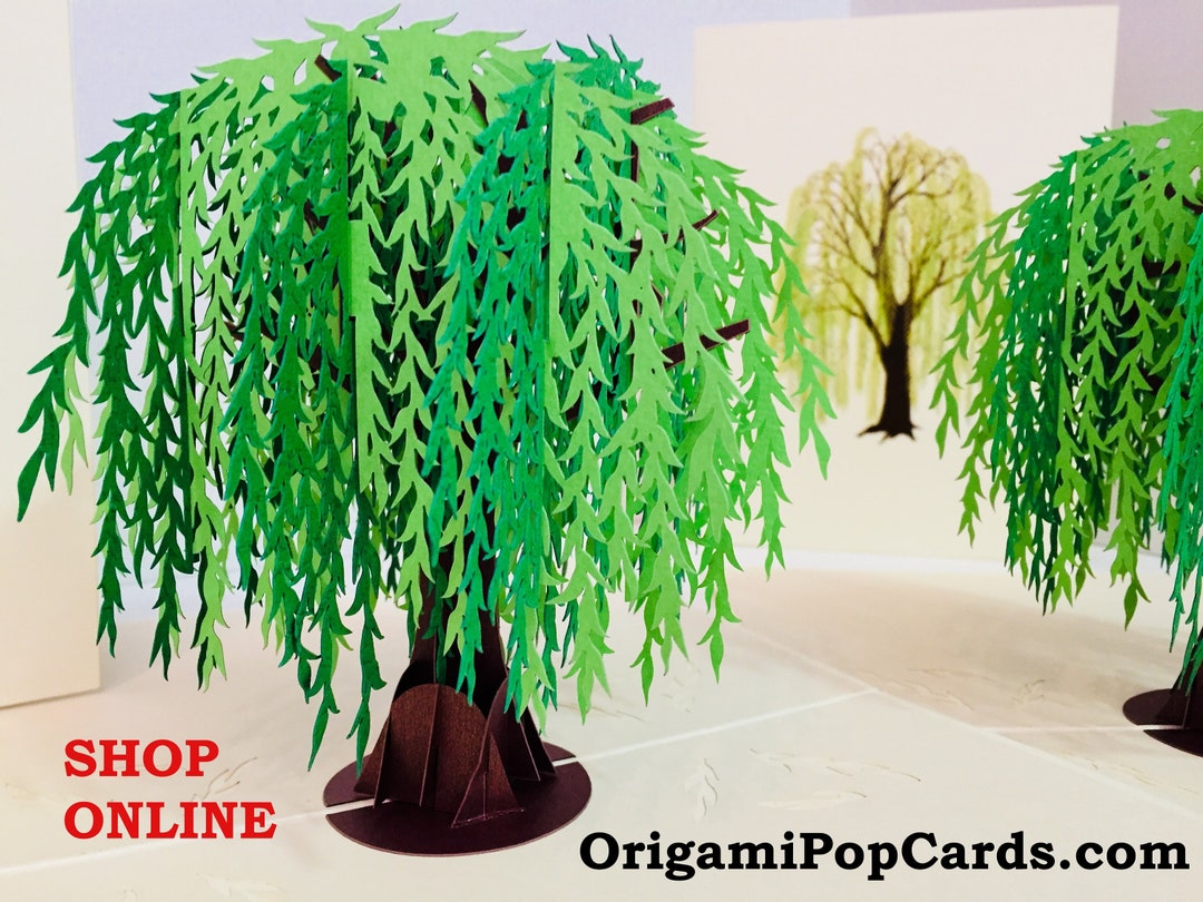 Green Weeping Willow Tree 3D Pop up Greeting Card Happy Birthday Thank ...