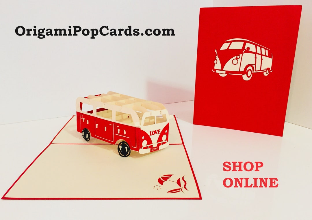 Cute VW Sufer Kombi Vintage Campervan in Red - Created by Origami Pop ...