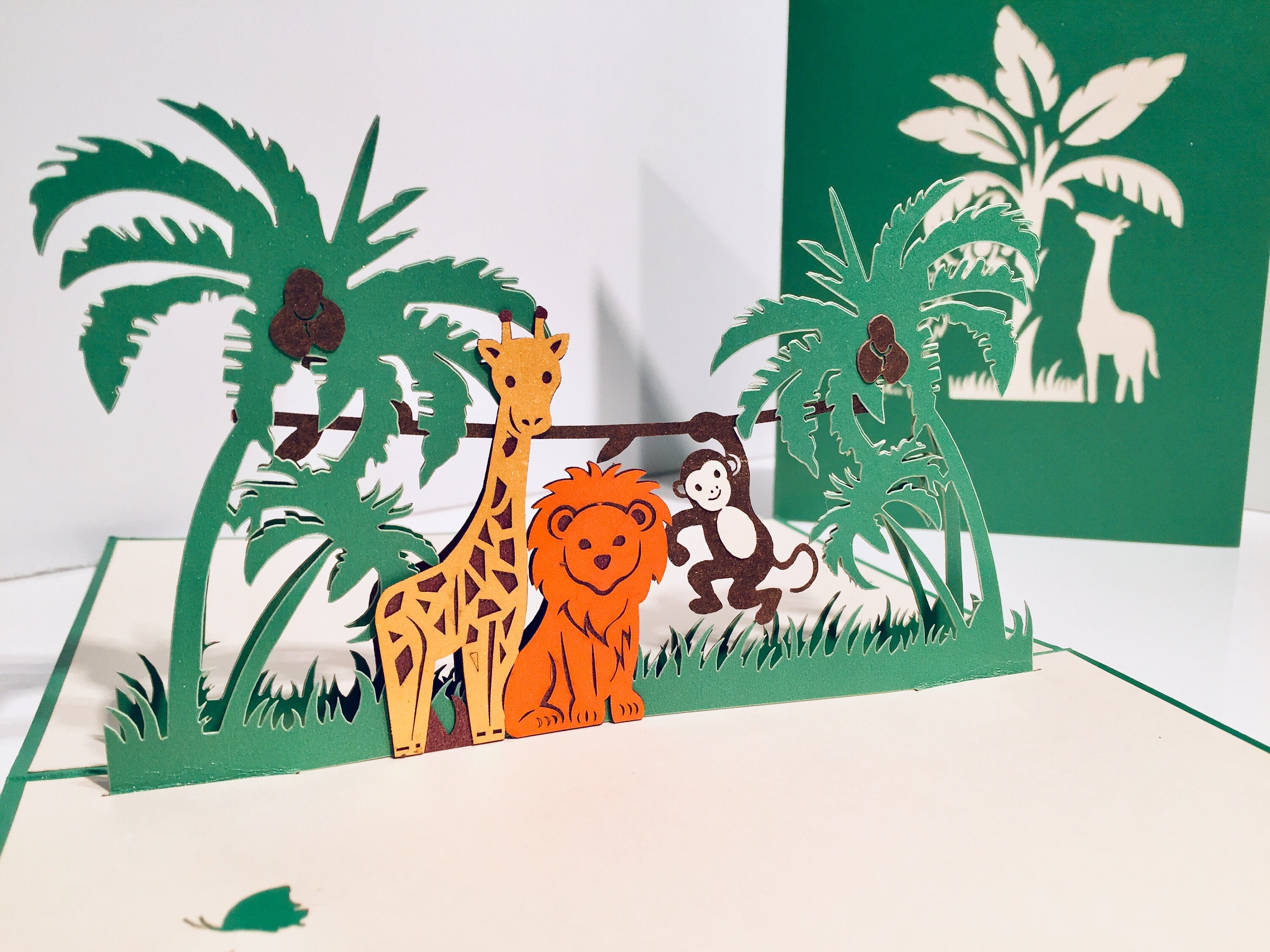 Monkey, Lion & Giraffe Jungle Zoo Pop up Greeting Card - Created by ...