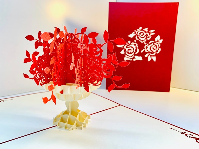 Red Rose Bouquet Flower Pop up 3D Card - Created by Origami Pop Cards ...