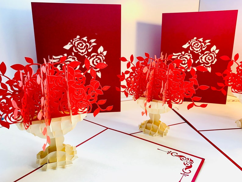 Red Rose Bouquet Flower Pop up 3D Card - Created by Origami Pop Cards ...