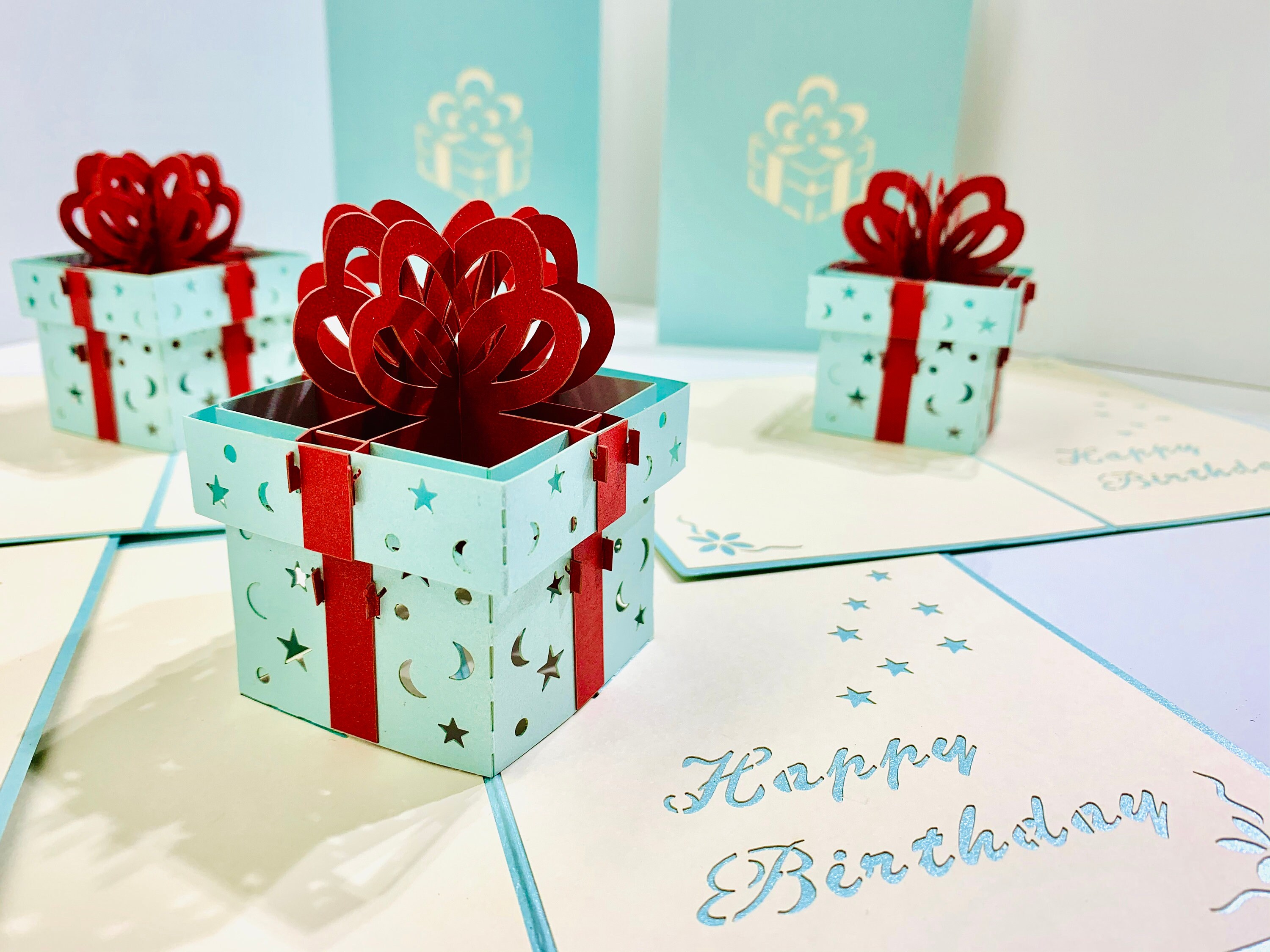 Origamipopcards.com - Giant Turquoise Birthday Present Card 3D Pop up ...