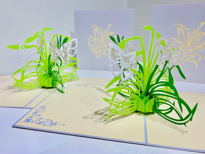 White Lily Bush Pop up Card - Created by Origami Pop Cards - 3D Magical ...