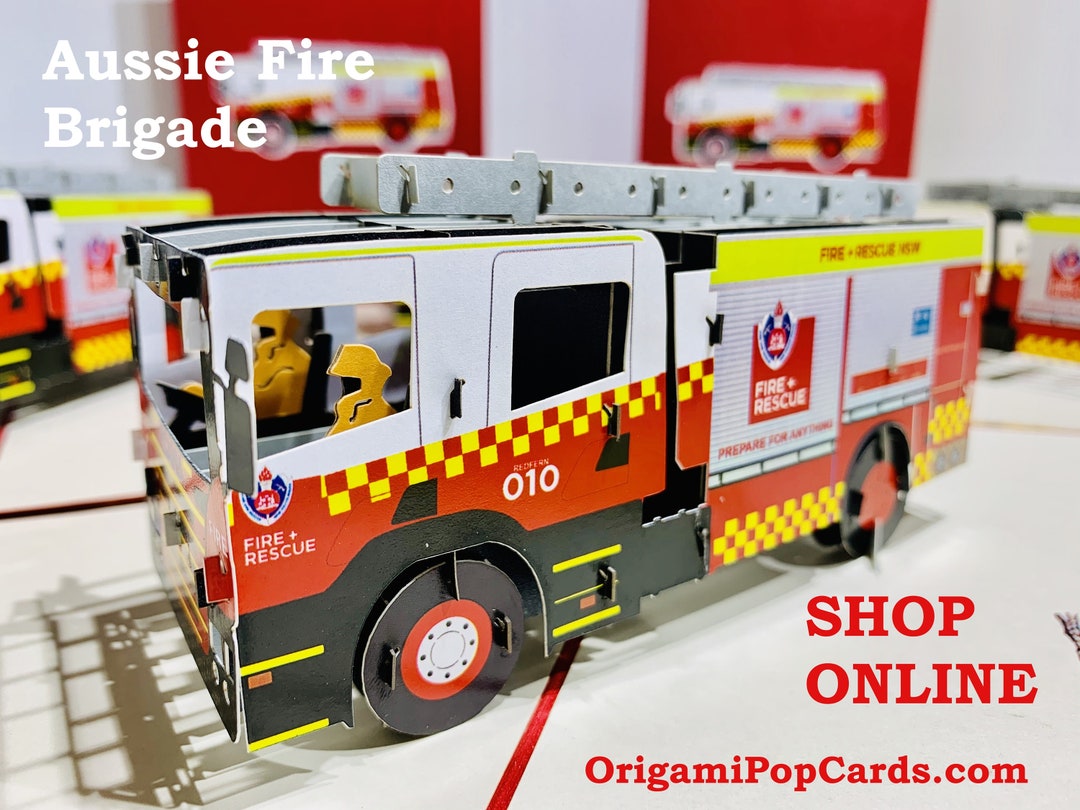 Australian Fire Engine Brigade Truck 3D Pop up Greeting Card Happy ...