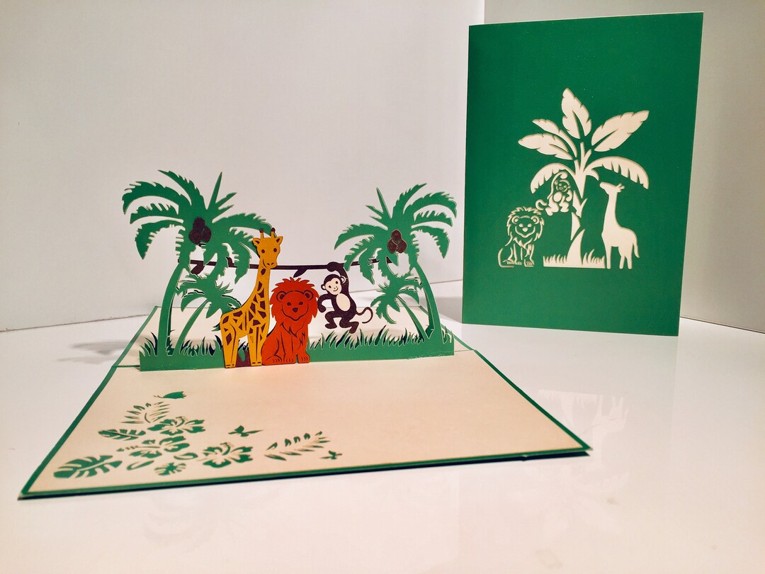 Monkey, Lion & Giraffe Jungle Zoo Pop up Greeting Card - Created by ...