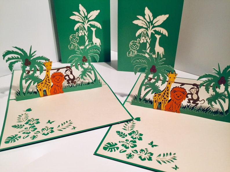 Monkey, Lion & Giraffe Jungle Zoo Pop up Greeting Card - Created by ...