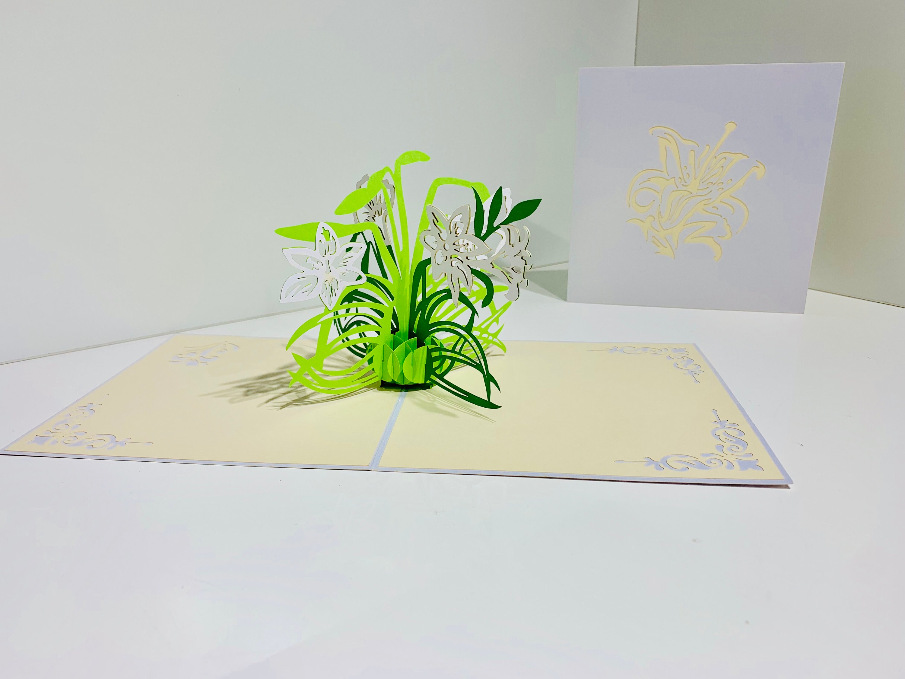 White Lily Bush Pop up Card - Created by Origami Pop Cards - 3D Magical ...