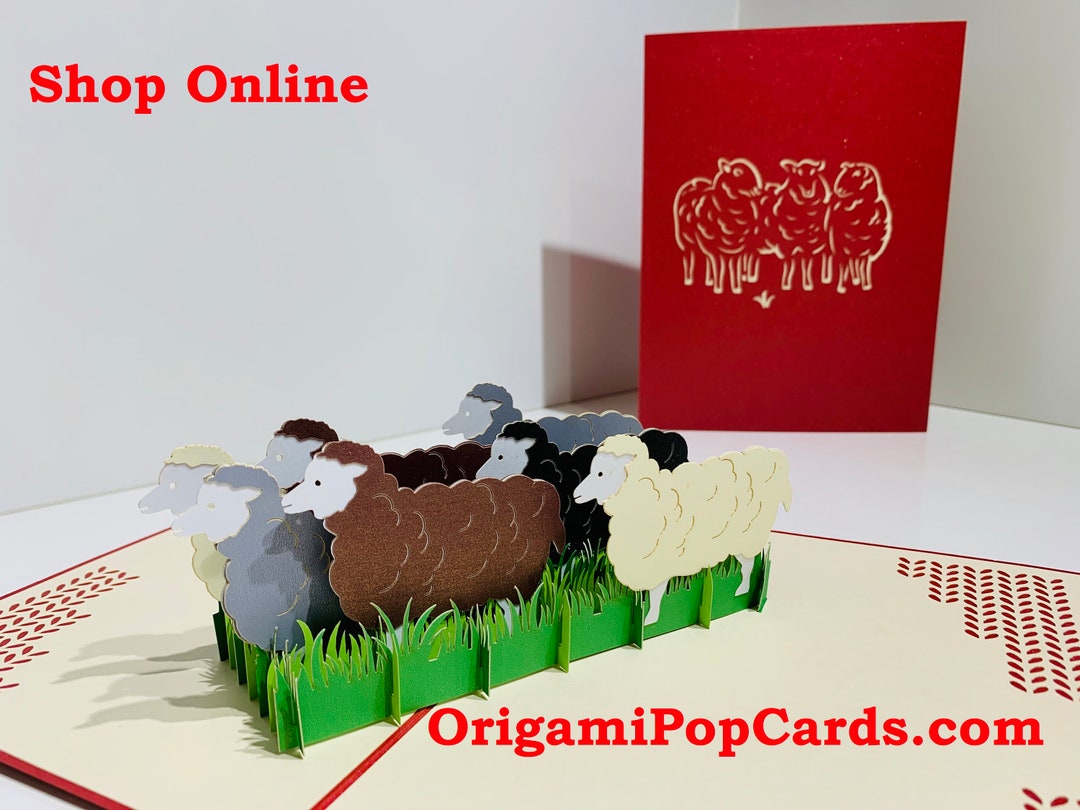 Flock of Sheep With Red Cover Crad - Created by Origami Pop Cards ...