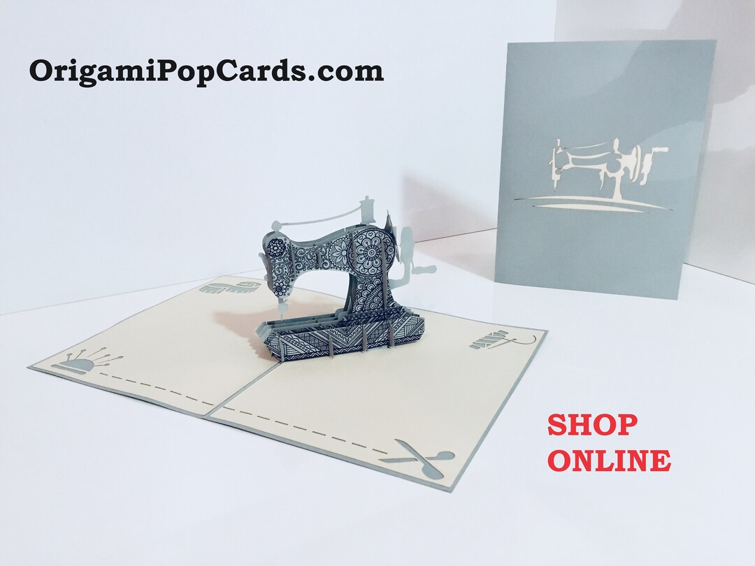 Silver Grey Vintage Sewing Machine Card 3D Pop up Greeting Cards ...
