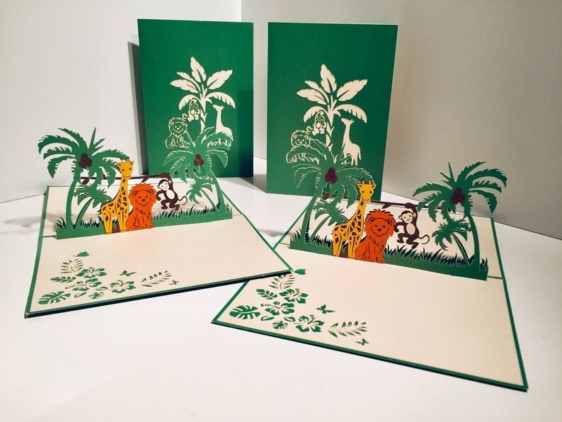 Monkey, Lion & Giraffe Jungle Zoo Pop up Greeting Card - Created by ...