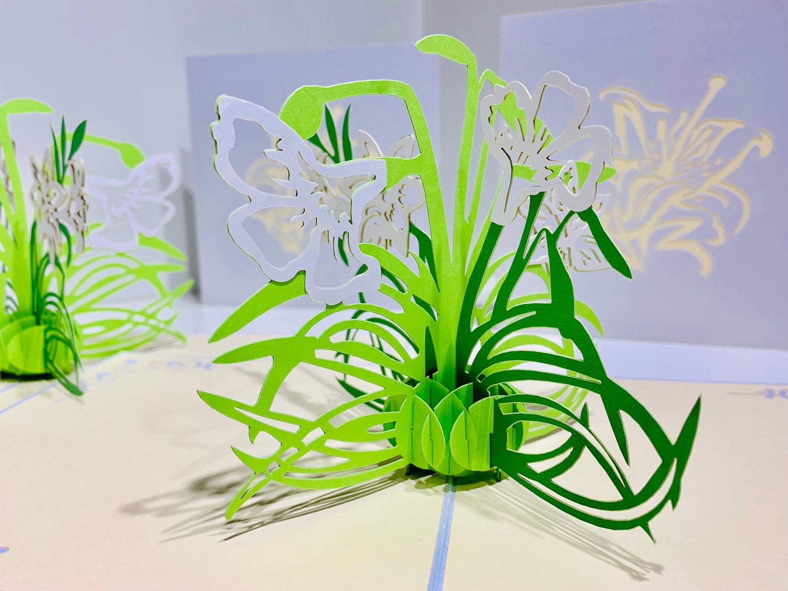 White Lily Bush Pop up Card - Created by Origami Pop Cards - 3D Magical ...