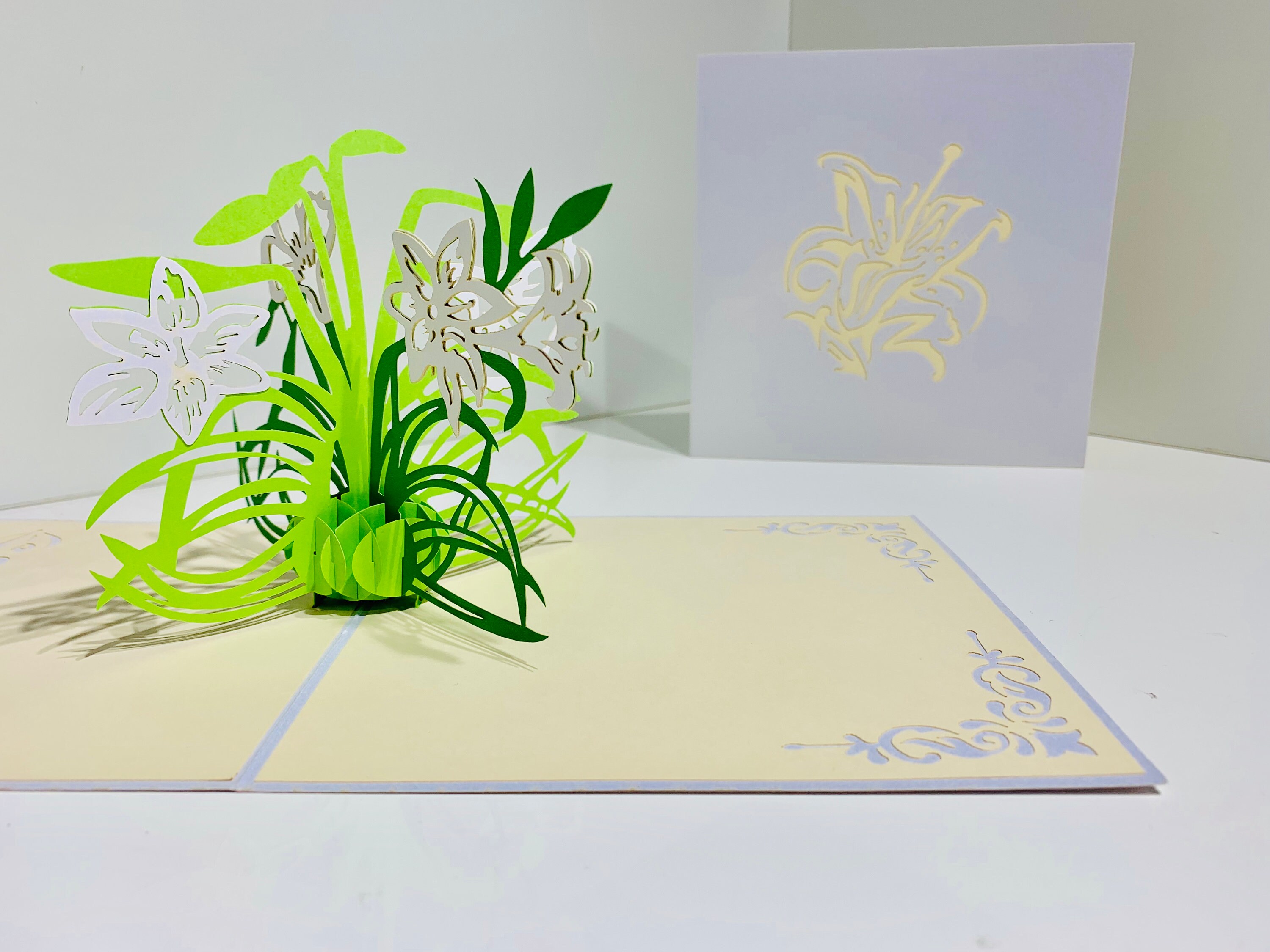 White Lily Bush Pop up Card - Created by Origami Pop Cards - 3D Magical ...