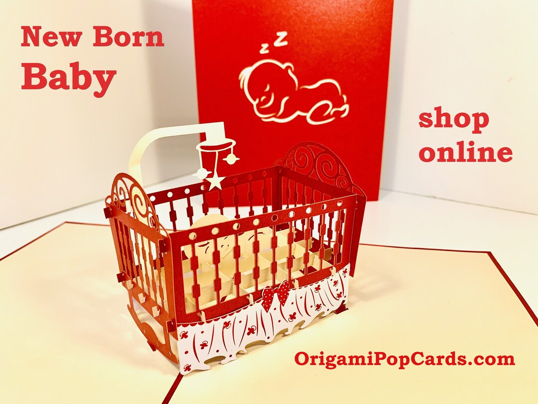Baby Cot in Red Pop up Greeting Card - Created by Origami Pop Cards ...
