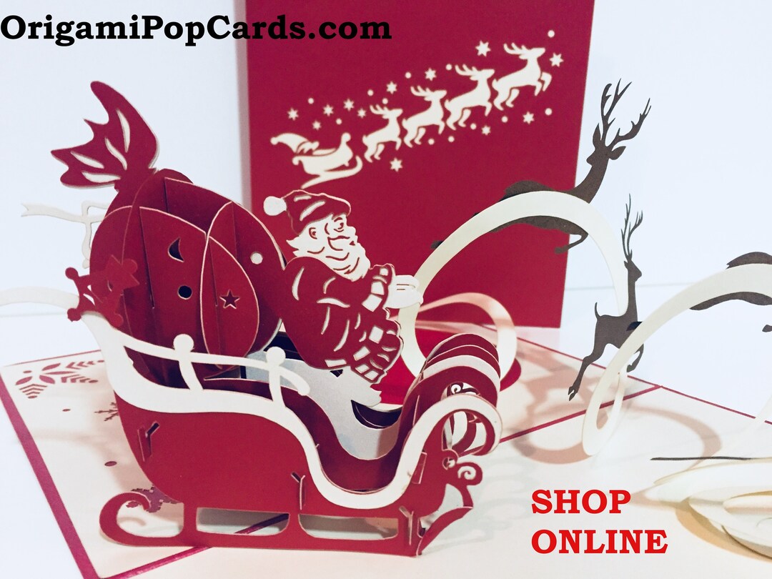 Buy Christmas Sleigh With Reindeer Created by Origami Pop Cards, Sydney ...