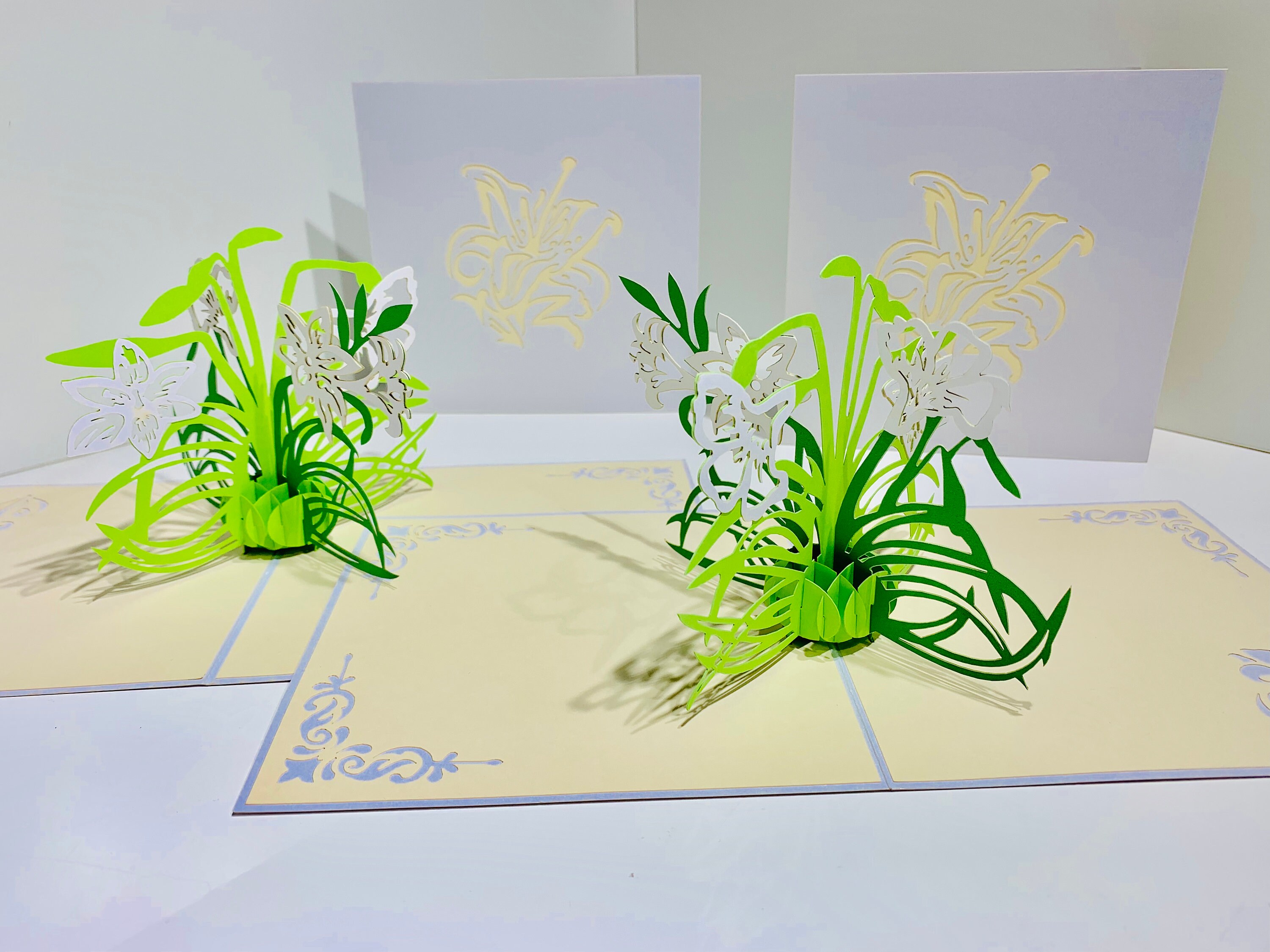 White Lily Bush Pop up Card - Created by Origami Pop Cards - 3D Magical ...