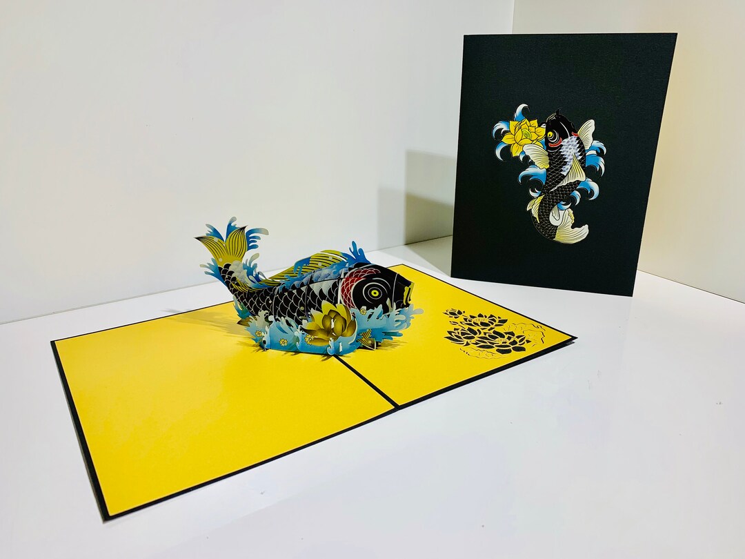 Black Koi Japanese Fish Card - Created by Origami Pop Cards - 3D ...