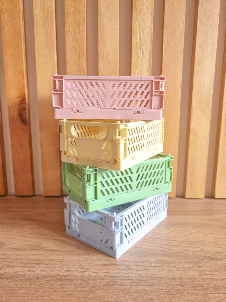 Mini Stackable Storage Crates Pastel Bright Colourful Desk Organiser Organizer Collapsible Multi