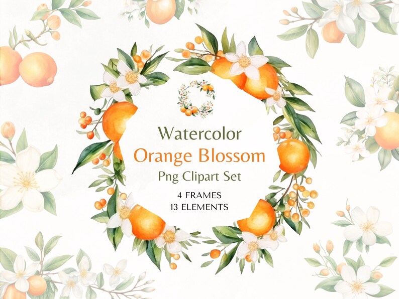 Watercolor Orange Blossom Clipart Set PNG Transparent Floral Art ...