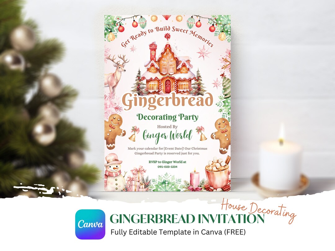 Gingerbread Invitation, Canva Editable Christmas Party Invite, Holiday ...