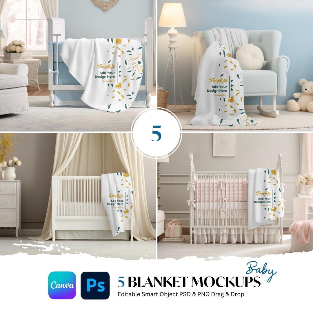Baby Blanket Mock up Bundle, Psd Png Mockups White Fleece Blanket 5 ...