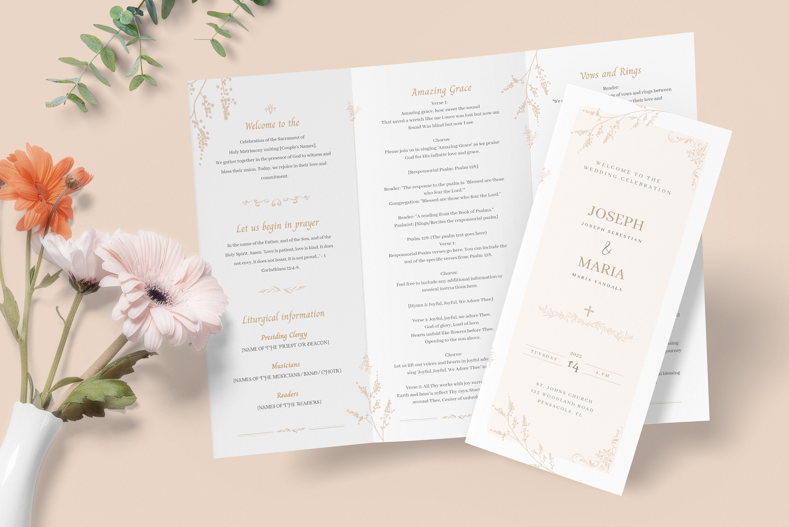 Catholic Wedding Mass Program Booklet Tri Fold Brochure, Catholic ...