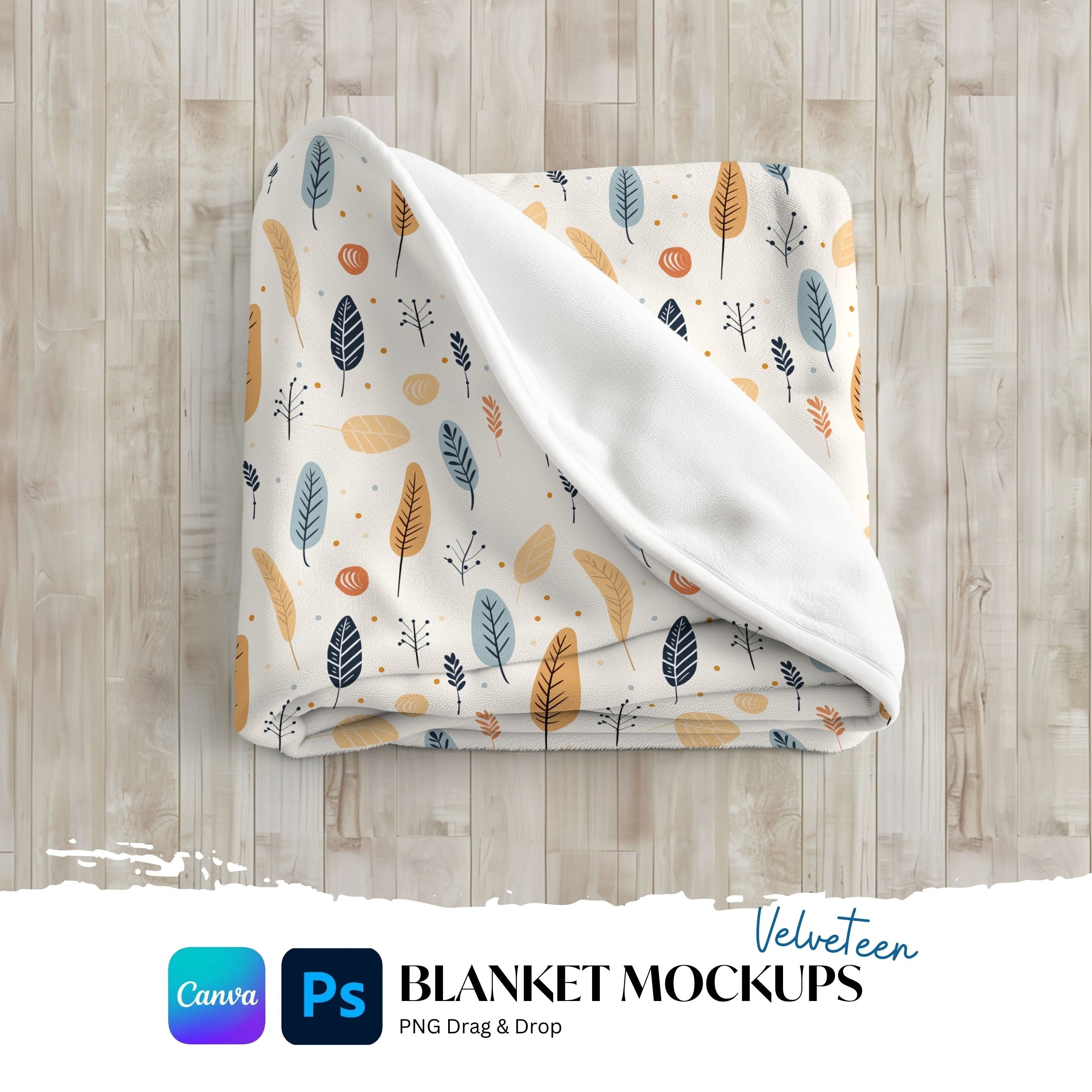 PSD Blanket Mockup, Velveteen Folded Blanket Mockup, Canva Drag and ...
