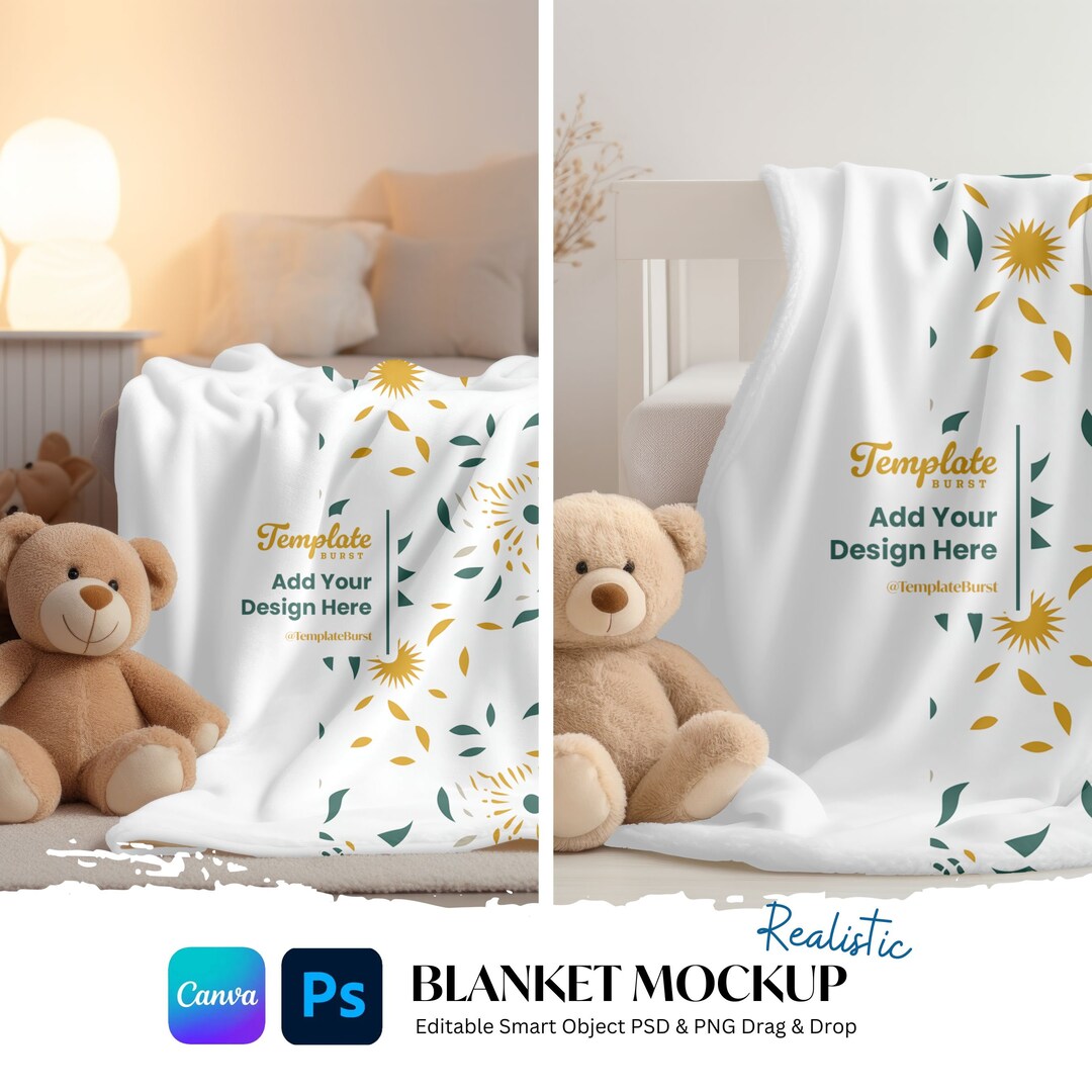 X2 Nursery Blanket Mockups PSD PNG, Drag and Drop, Baby Blanket Mockup ...