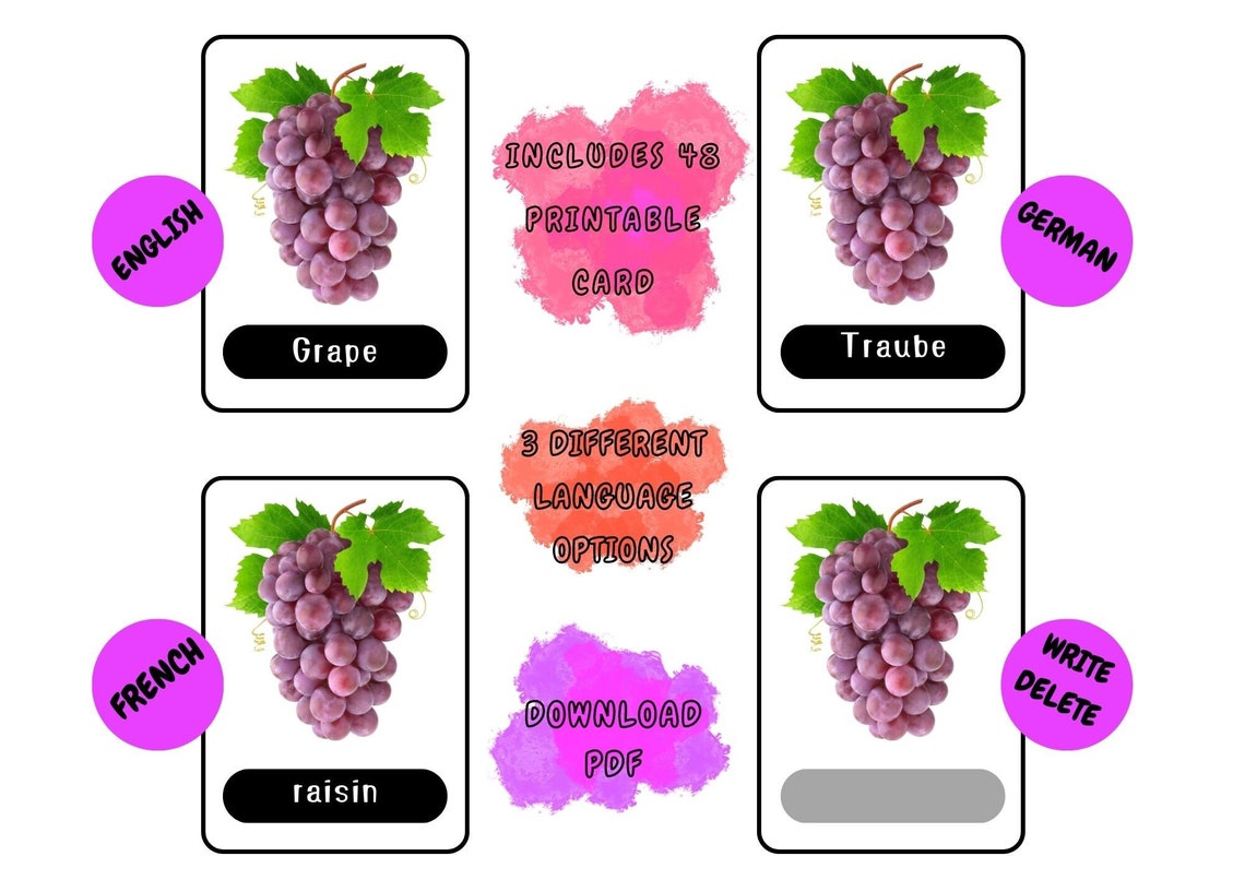 Includes 48 Printable Cards, Fruits Flashcards for Fun Education ...