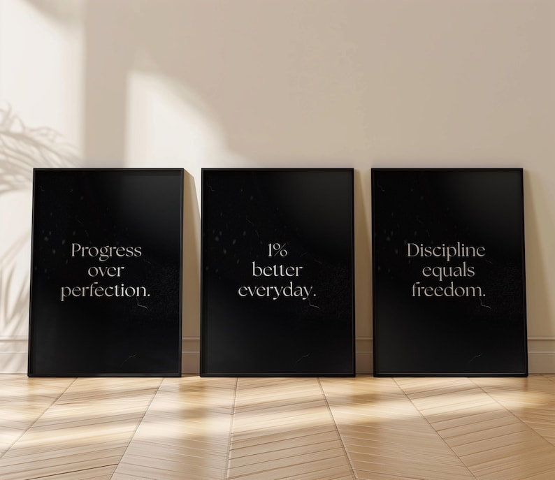 Set of 3 Motivational Wall Art Prints for Men – Masculine Gym Decor ...