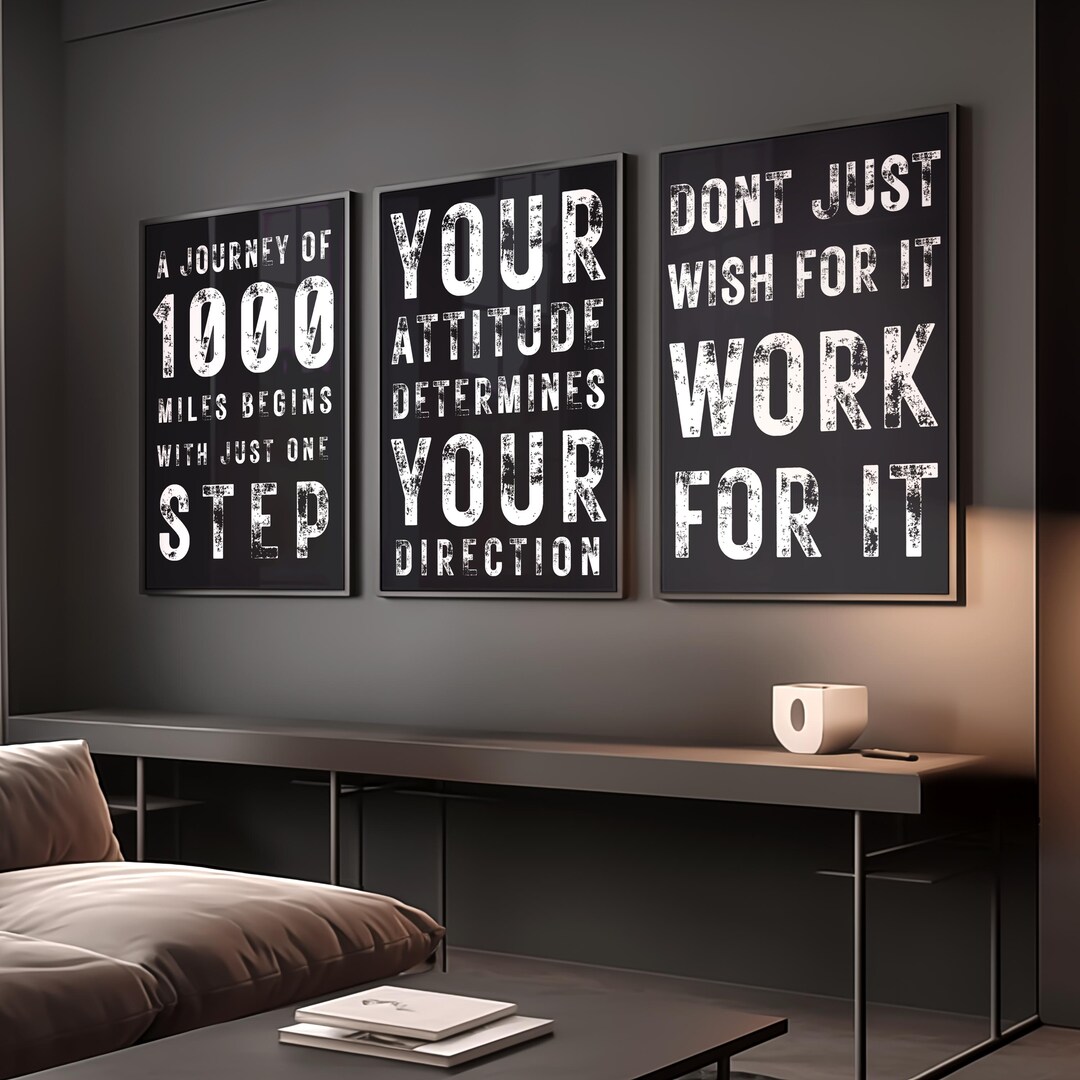 Set of 3 Motivational Poster Prints Prints for Men – Masculine Gym ...