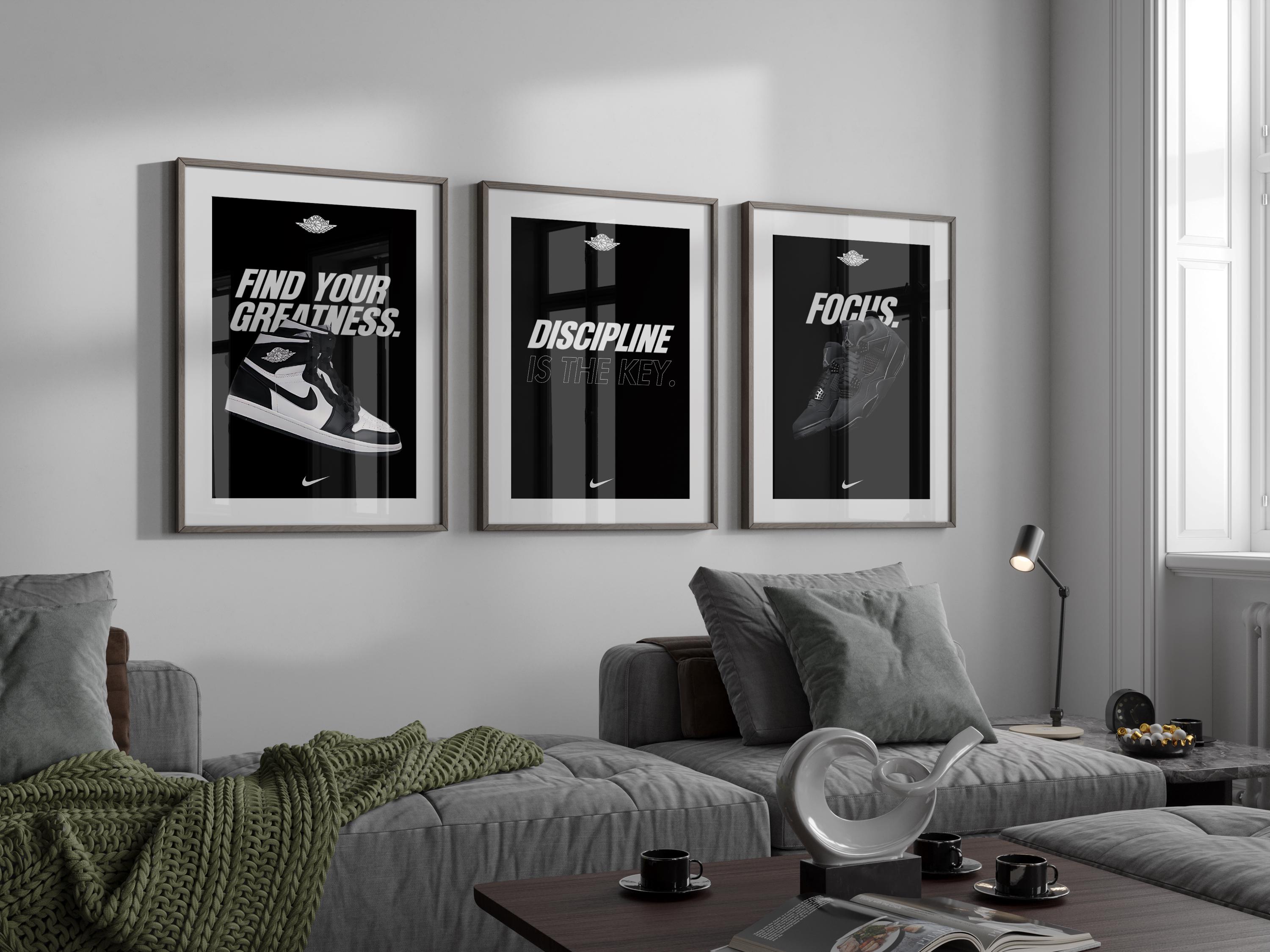 Nike Set of 3 Poster Motivational Quote Design Black, Nike Posters ...