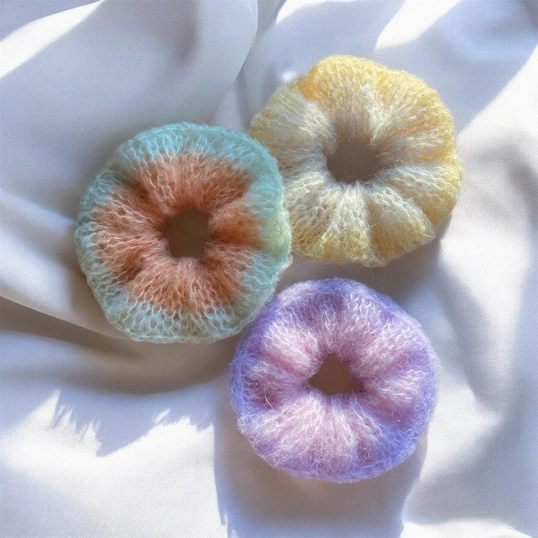 Hair Scrunchies Cable Knit, Fluffy Women's Knitted Ties, Handmade ...