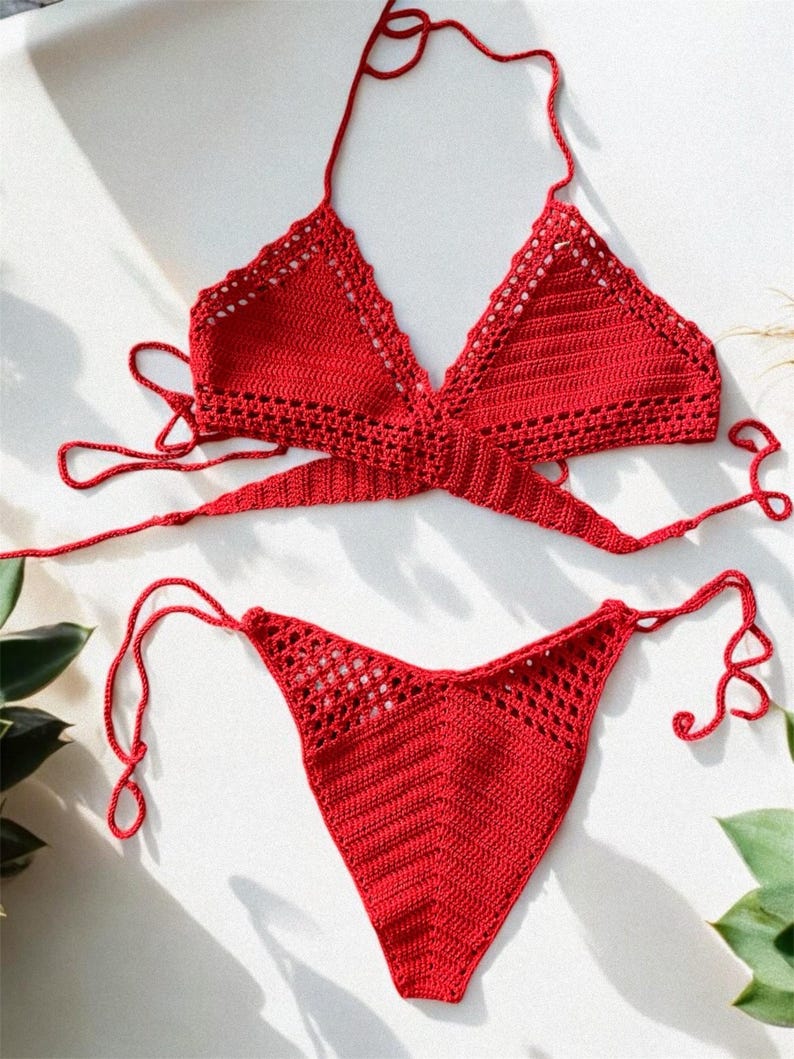 Knit Swimsuit Crochet Bikini Set 100% Cotton Swimsuit - Etsy