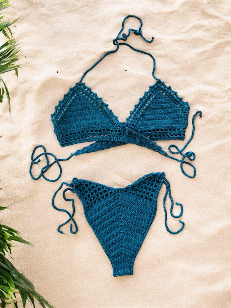 Knit Swimsuit Crochet Bikini Set 100% Cotton Swimsuit - Etsy