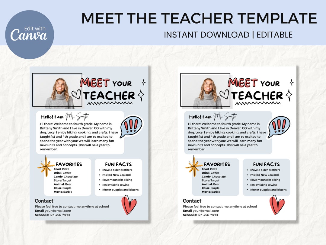 Meet the Teacher Classroom Printable Template, Teacher Introduction ...