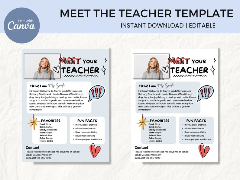 Meet the Teacher Classroom Printable Template, Teacher Introduction ...