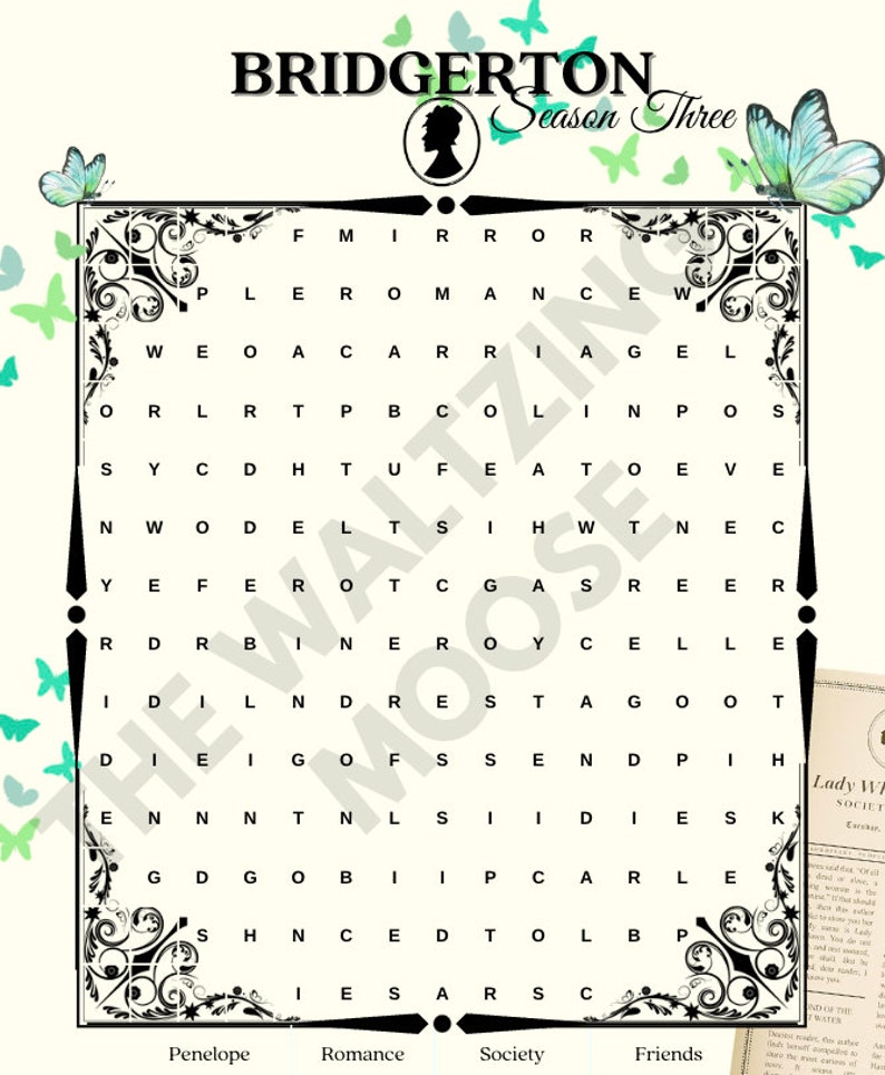 Bridgerton Season 3 Wordsearch Wordfind Puzzle Printable Lady ...